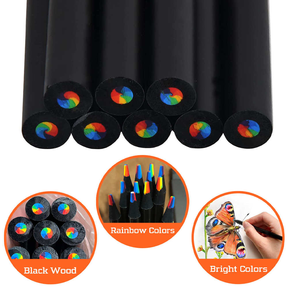 Hittime 1pc 7Color Gradient Rainbow Color Pencils Black Wood Painting Crayon Multicolored ...