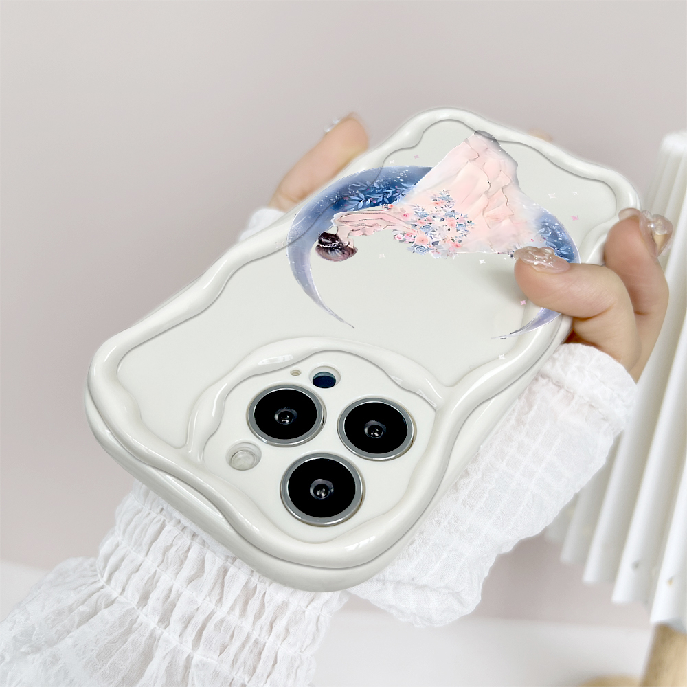 YYDS for OPPO A53 2020 A33 2020 Back Cover Moon Girl Case Cream Texture Wavy Edge Soft Silicone ...