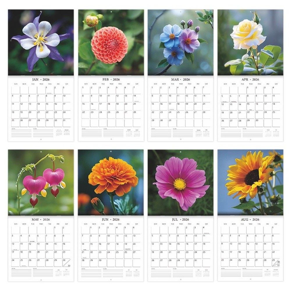 Aesthetic 12 Month Flowers Themed Wall Calendar Thick Paper Wall ...