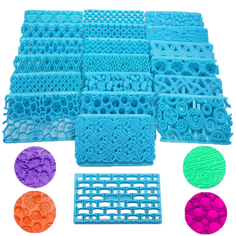 Polymer Clay Stamp Plastic Embossing Mold Leaves Rose Snowflake Bark ...