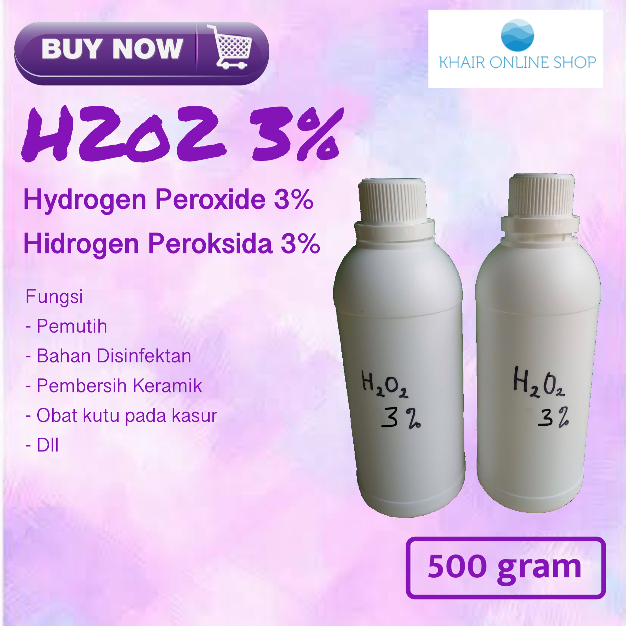 500 gram h2o2 murni 3% kemasan botol - hydrogenperoxide ...