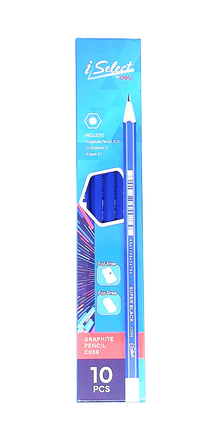 Deli i-Select Pencil C059 HB-10 Pcs with Sharpner and eraser | Daraz.com.bd