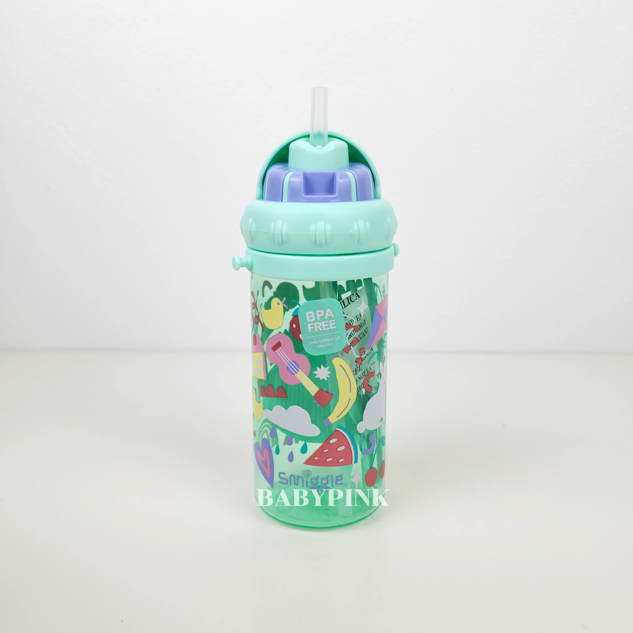 พร้อมส่ง กระติกน้ำเด็ก ลายSmiggle 430ml. หลอดเด้ง มีสาย กระบอกน้ำเด็กพกพา ขวดน้ำ ลายการ์ตูน BPA ...