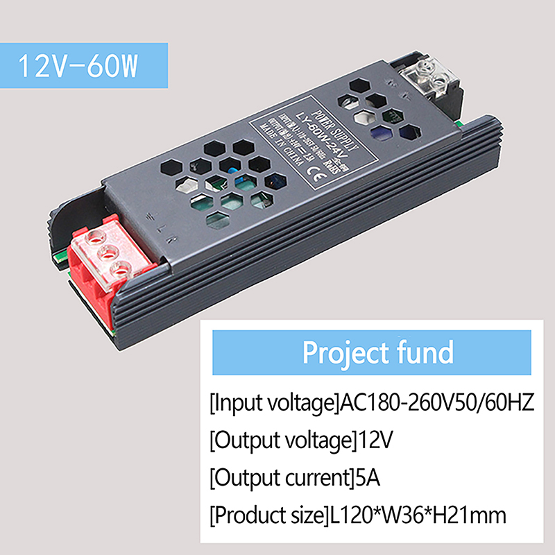 Lighting Transformer DC 12V/24V Power Supply Adapter Ultra Thin LED Strip Switch Driver Lamp 60W ...