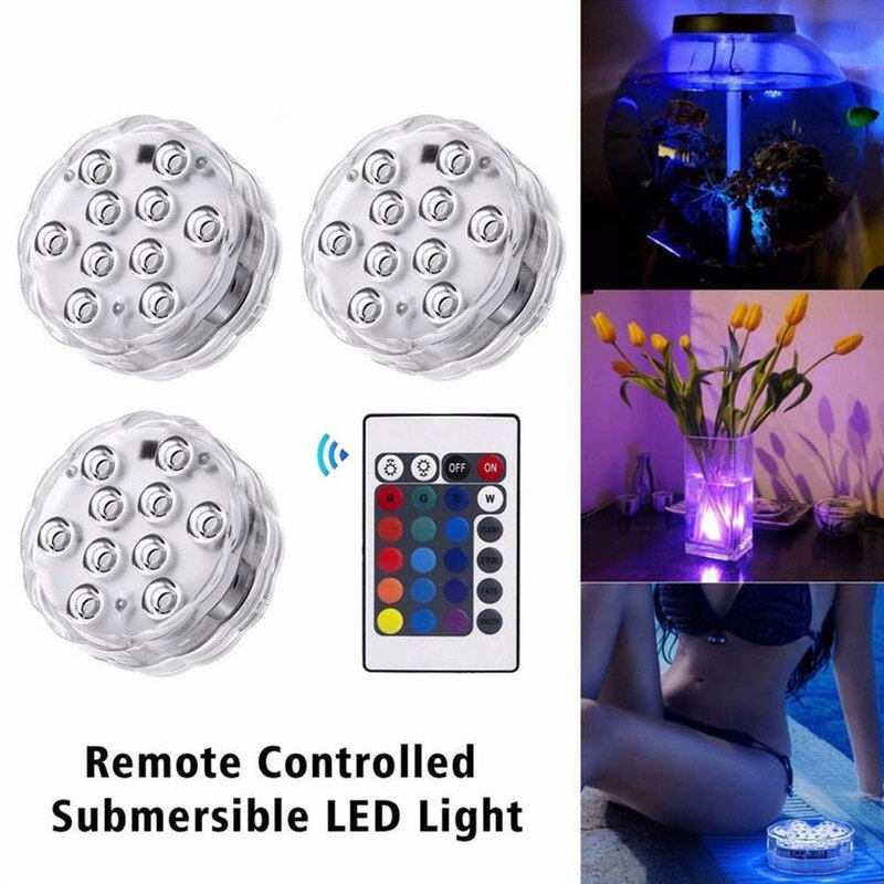 Remote Controlled 10 LED RGB Submersible Underwater Light for Wedding Party Outdoor Garden Party ...