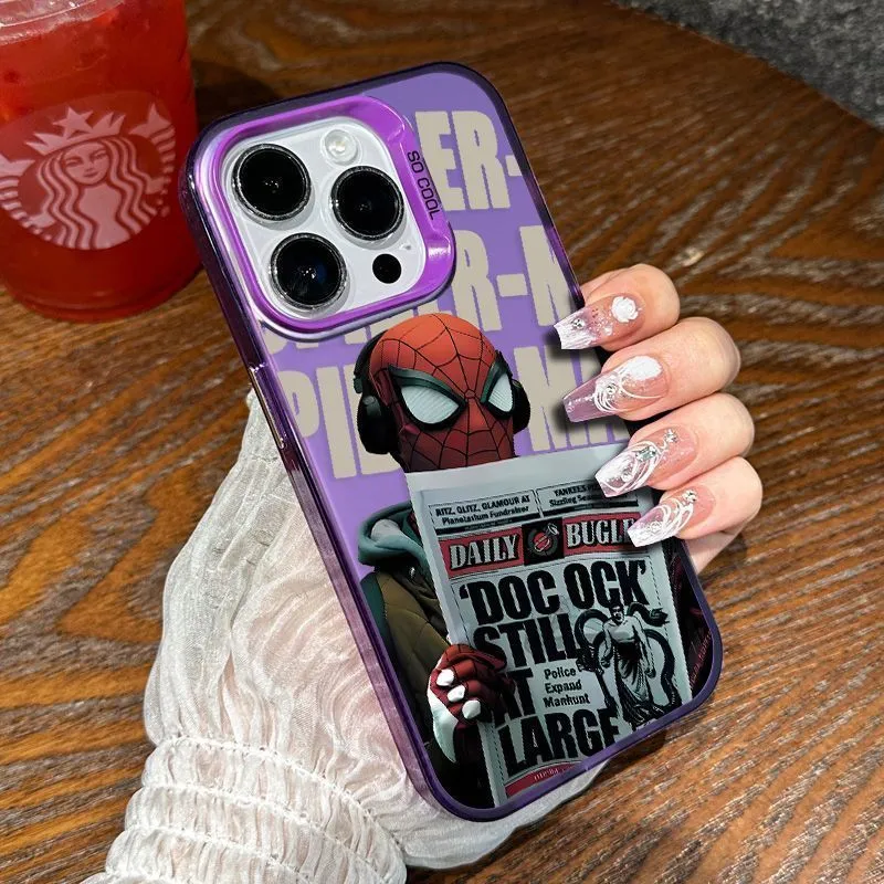 Marvel Spider Man Newspaper Headphone Phone Case for iPhone 16 15 14 13 ...