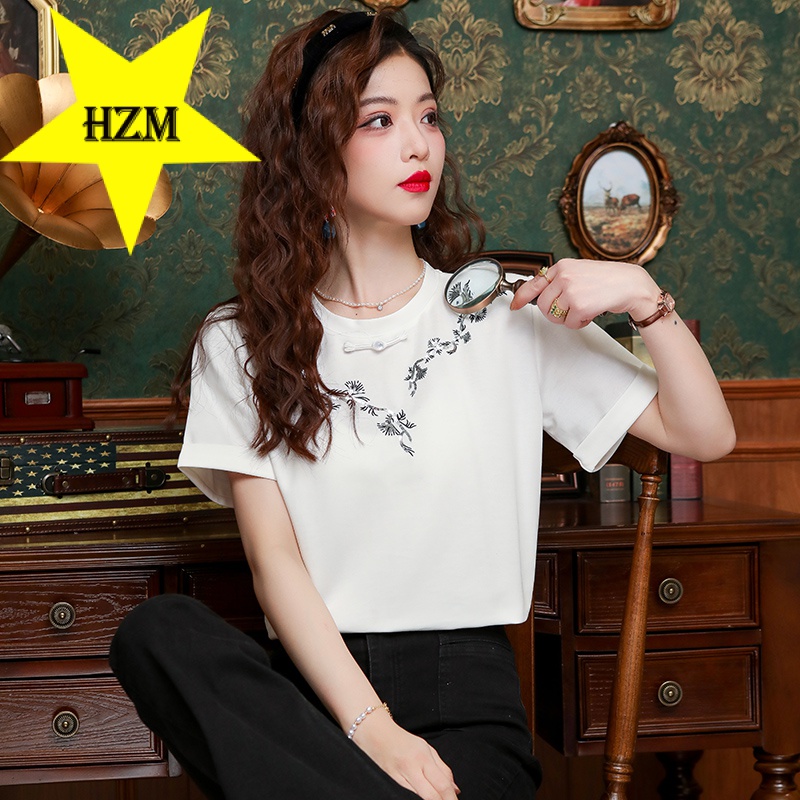 เสื้อยืดคออุตสาหกรรมหนักกลมจีนใหม่ HZM 2024เสื้อยืดเบสิก | Lazada.co.th