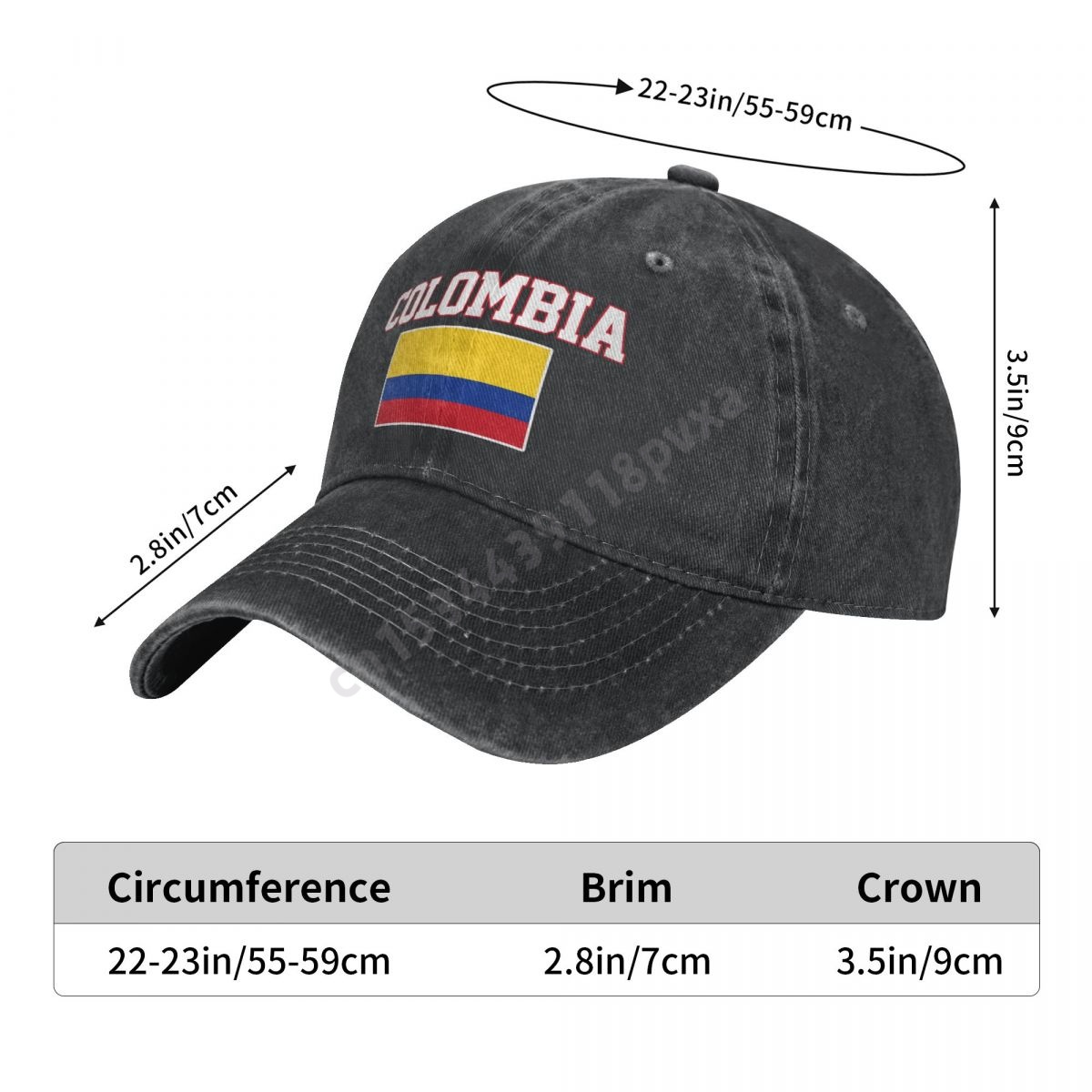 Unisex Adult Colombia Flag Colombian Fans Charcoal Washed Baseball Men ...