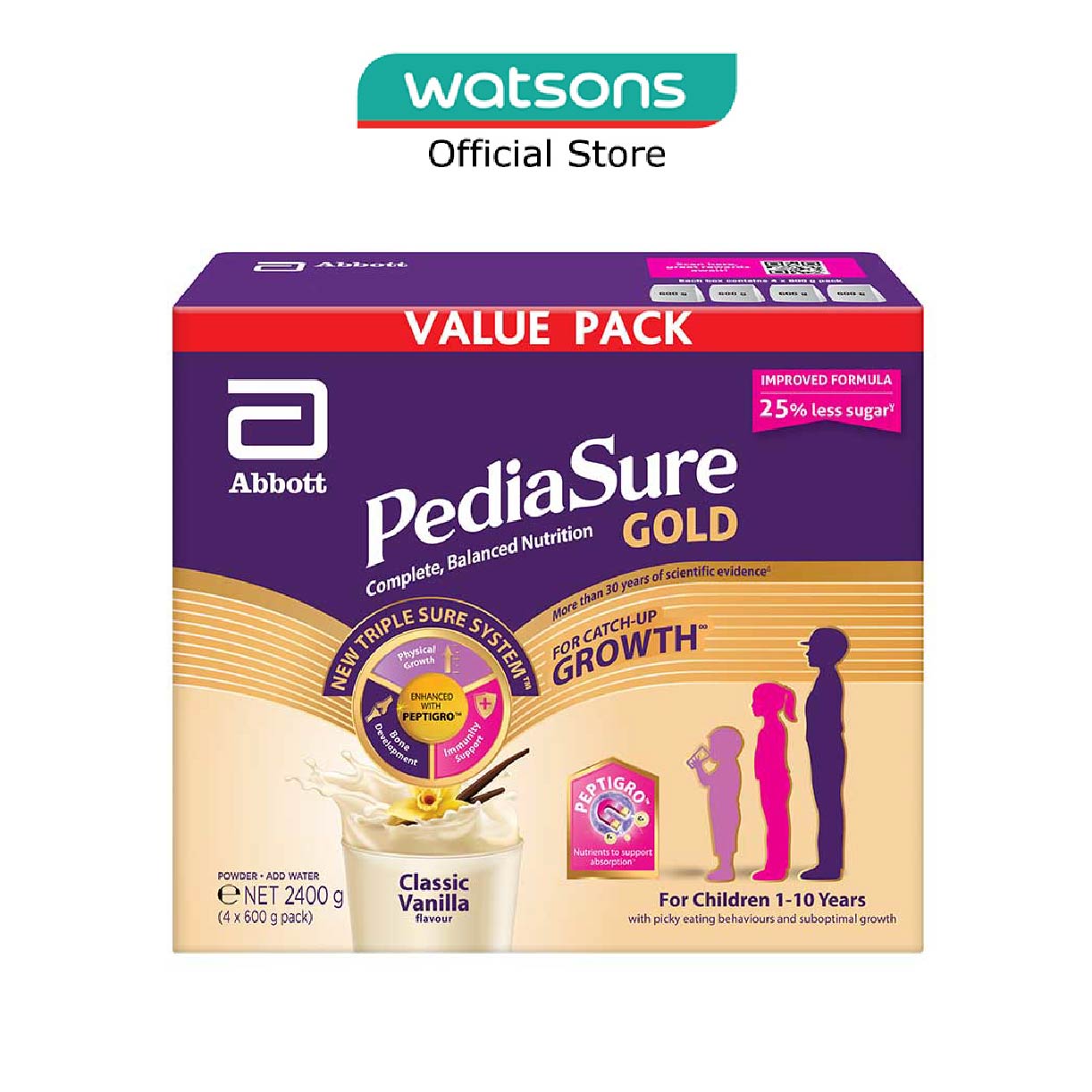PEDIASURE Gold Classic Vanilla 600g x 4 Value Pack (For 1 to 12 years ...