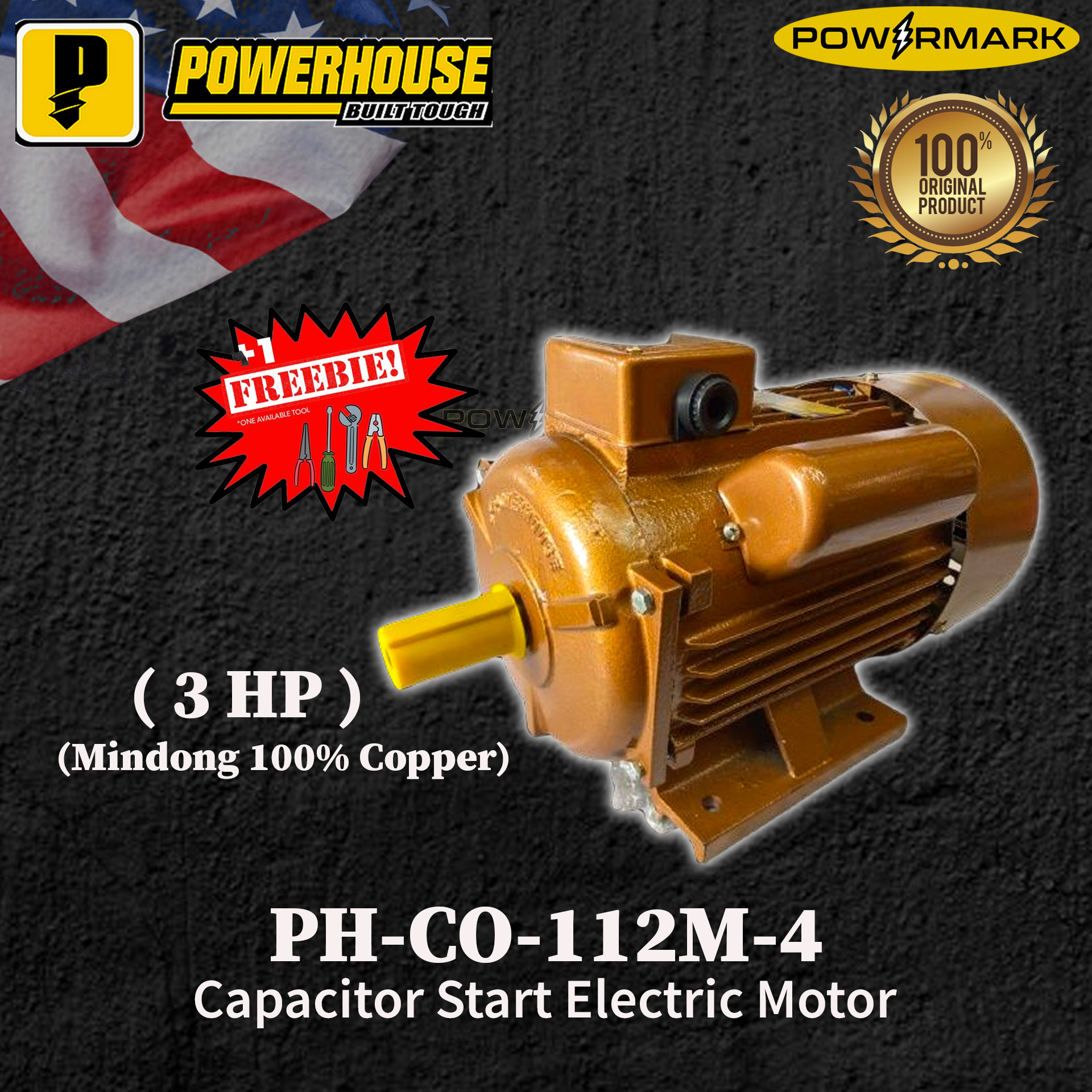 POWERHOUSE PH-CO-112M-4 Capacitor Start Electric Motor 3 HP (Mindong ...