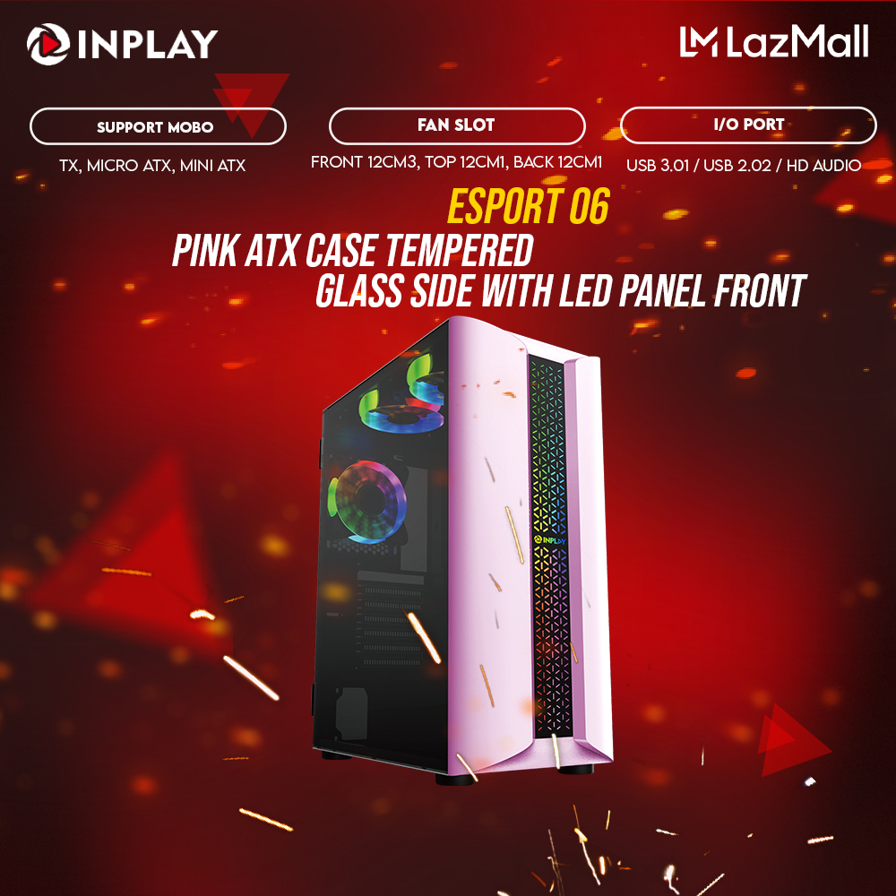 Inplay Esport 06 | Pink | Pink ATX Case Tempered Glass Side with LED ...