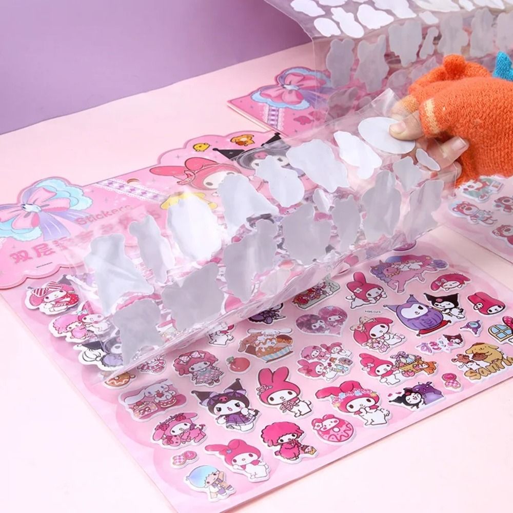 2 Sheets/Bag Waterproof Kuromi Melody Stereo Bubble Sticker Princess ...