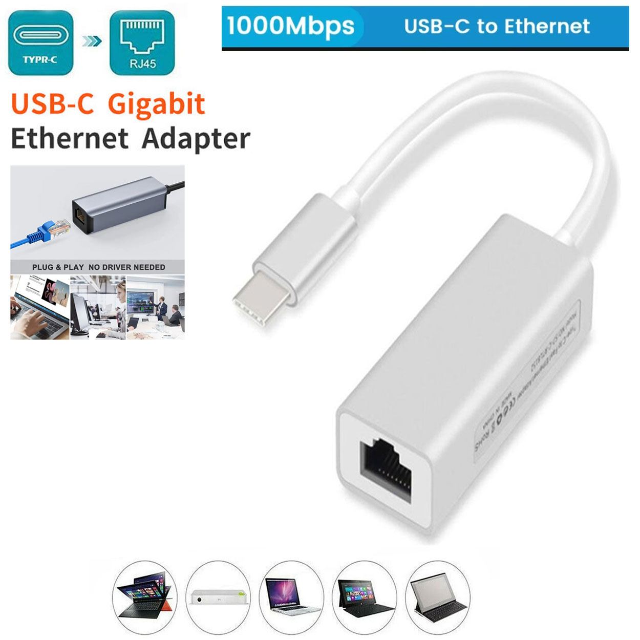 USB C To RJ45 Ethernet Adapter USB 3.1 Type C Network Adapter 1000 Mbps ...