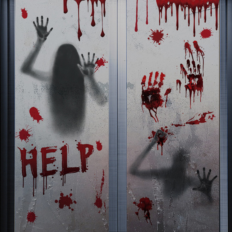 Halloween Stickers Horror Blood Hand Print Door Stickers Window ...