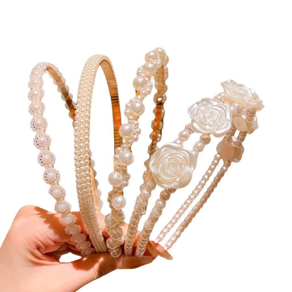 Enacolor 4Pcs/Set Elegant Rose Flower Pearl Headband for Women Girl ...