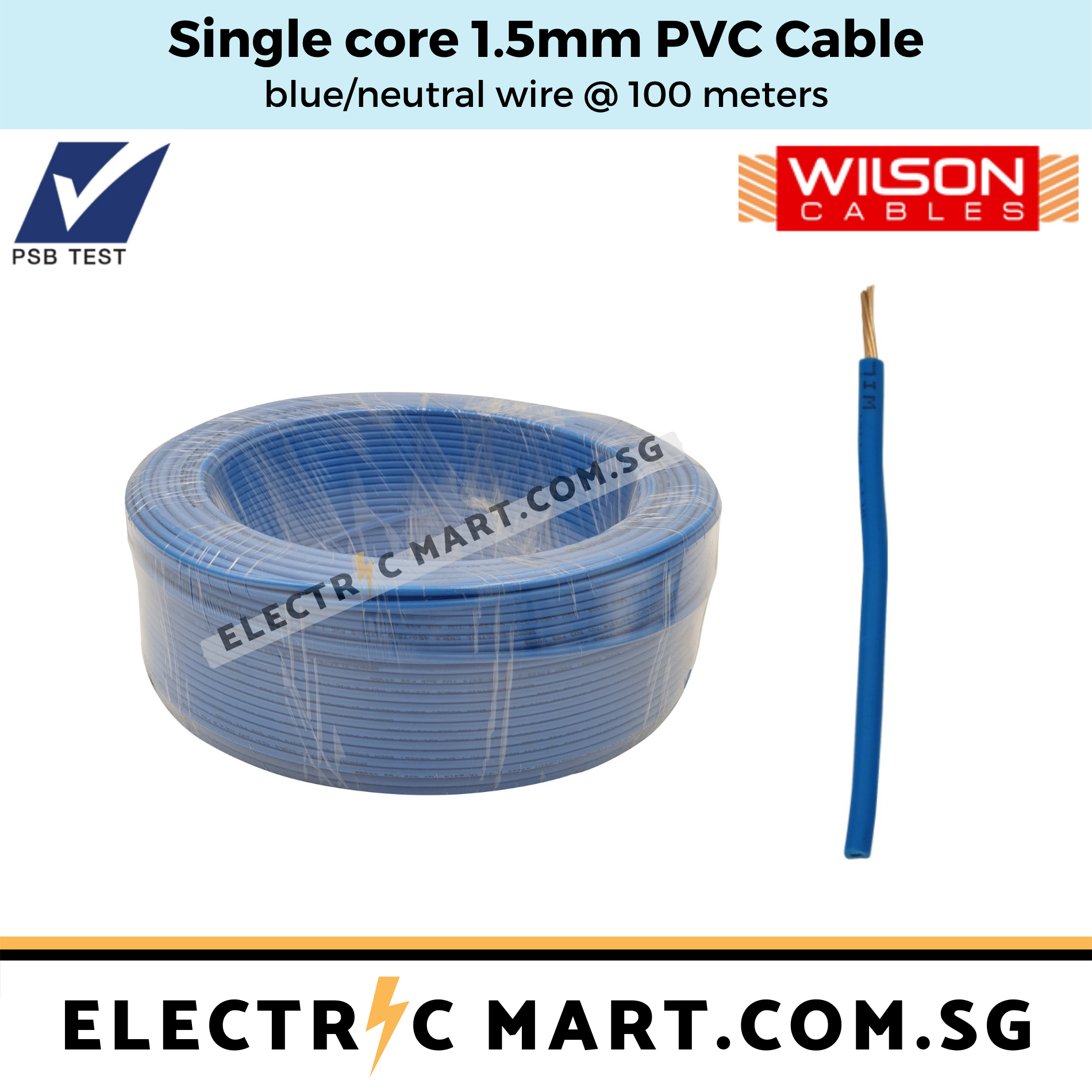 Wilson 1C Single Core 1.5mm PVC Electrical Cable Wire - 1 Roll ...