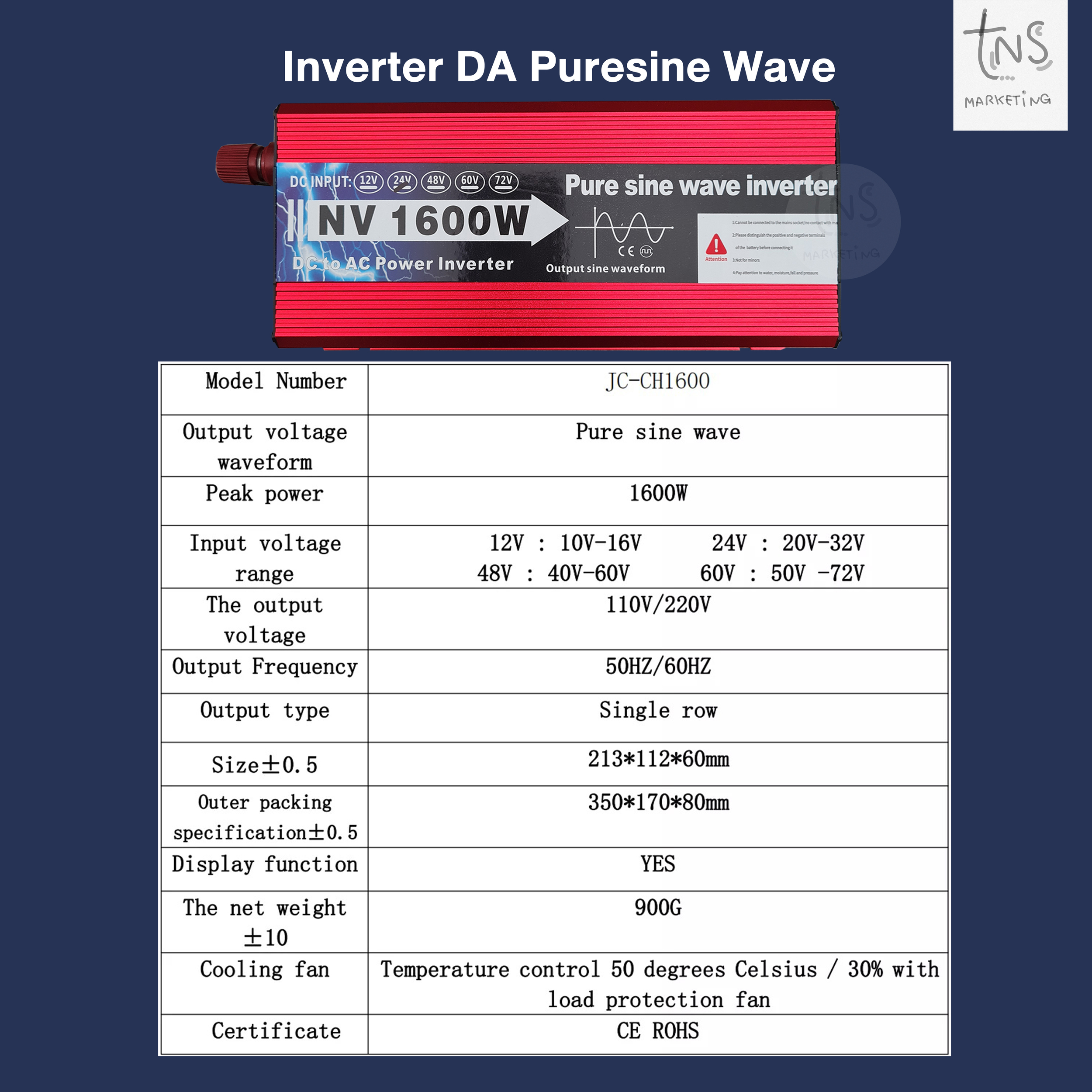 อินเวอเตอร์ : Inverter DA and CJ 1600W 3500W Pure Sine Wave DC 12V 24V ...