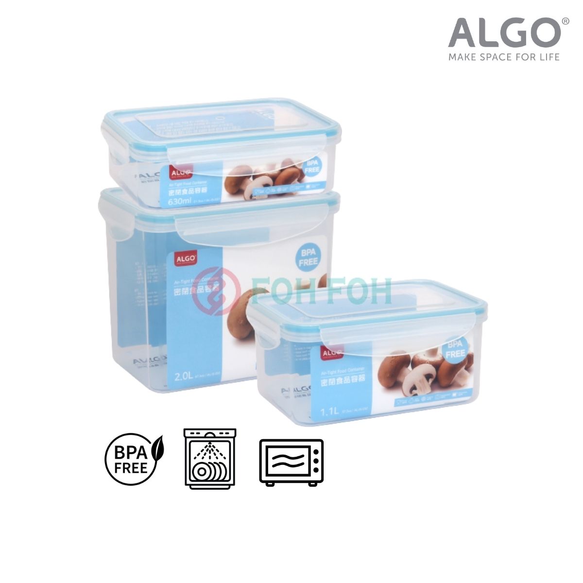 [SG Stock] Algo 630ml, 1.1L, and 2.0L Plastic Airtight Stackable Food ...