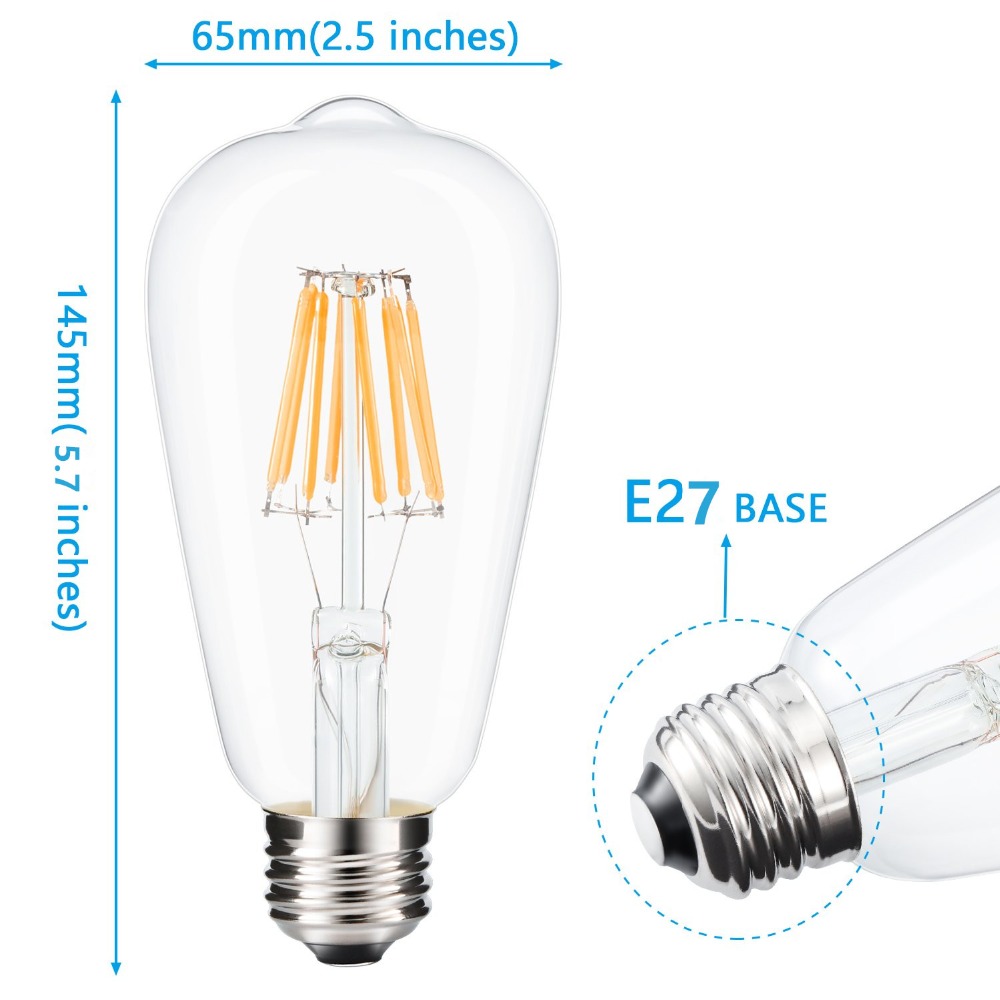 【TopazTrove】Vintage LED Edison Bulb E27 Dimmable ST64 8W/6W/4W 2200K ...