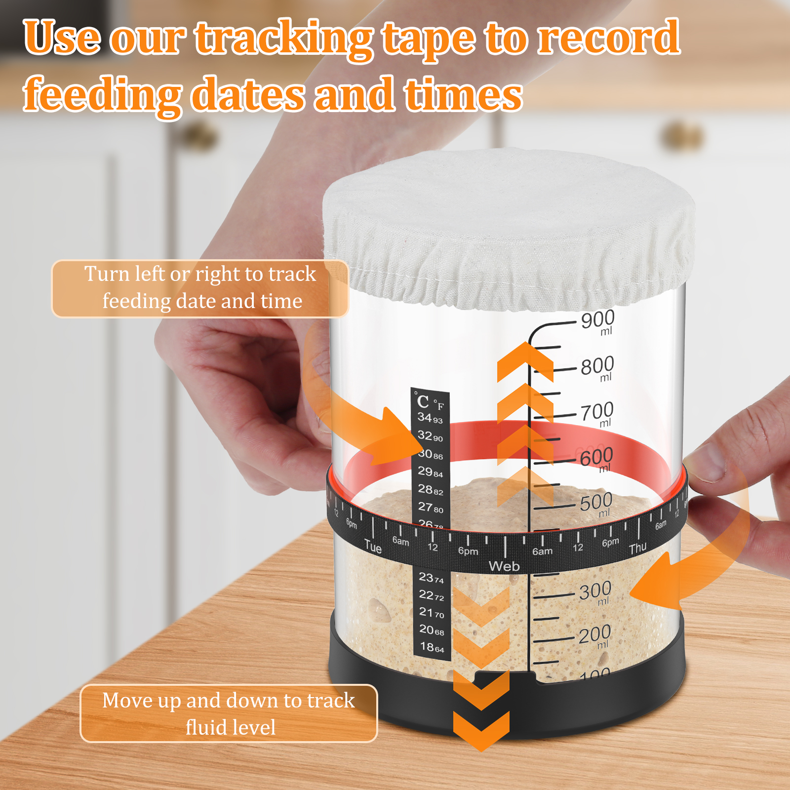 5/7pc Dough Fermentation Jar 1000ml Sourdough Starter Container Clear ...