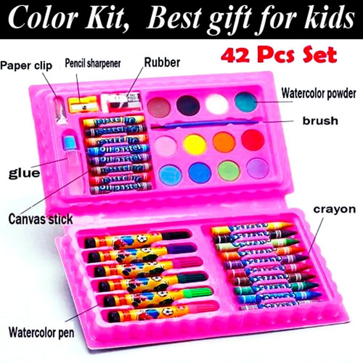 42 Pcs Cute Color Kit With Paints, Markers, Crayons, Colors, Sharpner ...