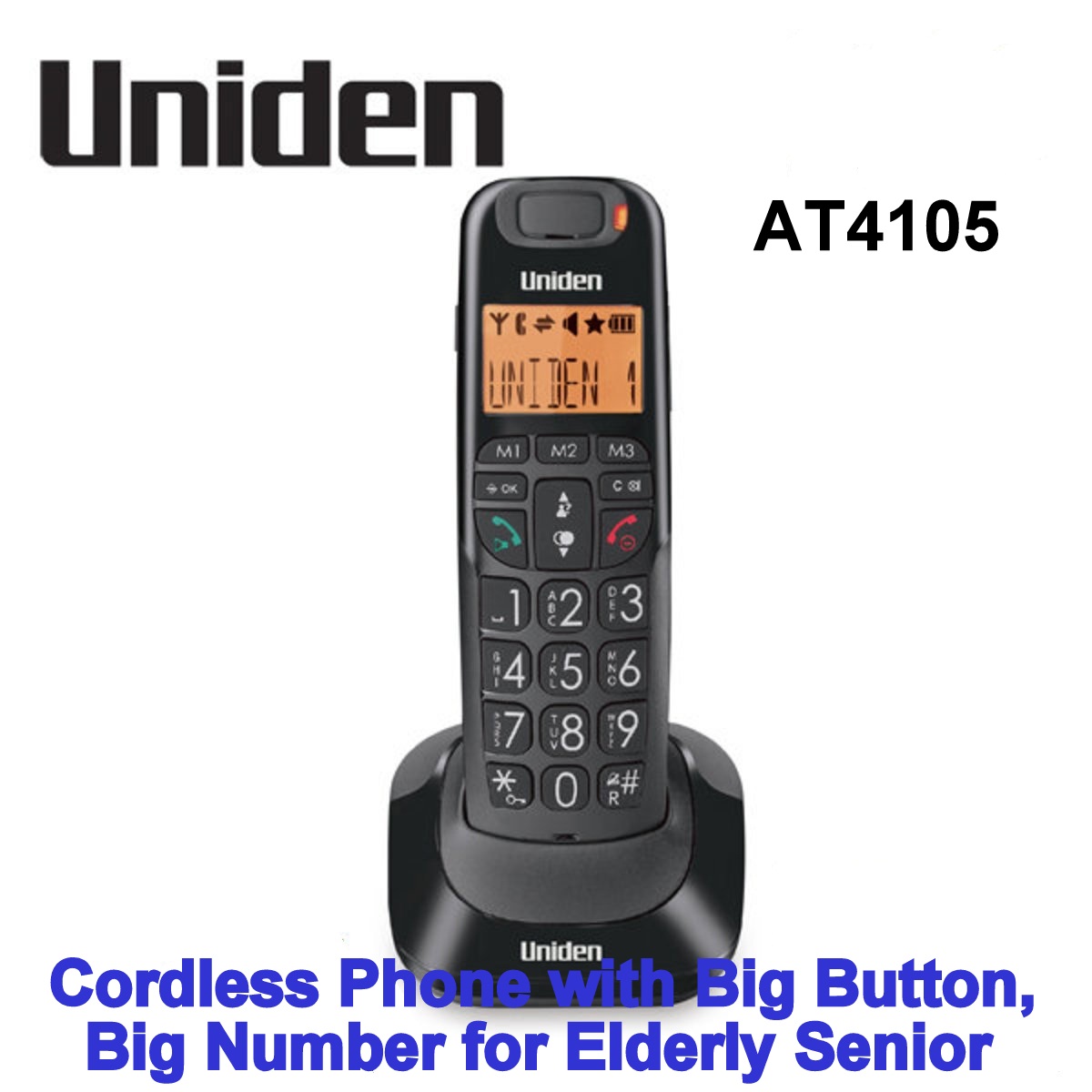 Uniden AT4105 Cordless DECT Phone with Big Button, Big Number for ...