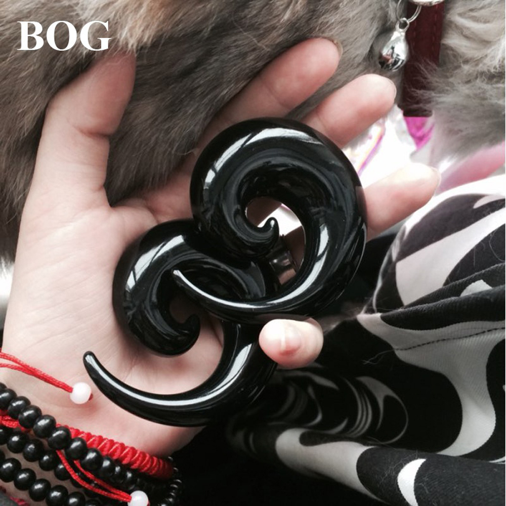 BOG-Pair Black Heart Ear Tunnel Gauge Acrylic Ear Spiral Plugs Ear ...