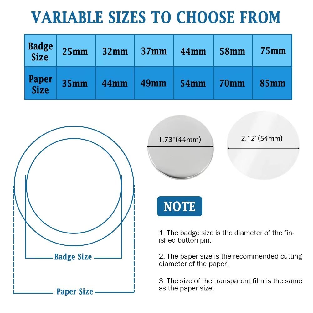 10Pcs New 44mm/58mm Badge Maker Parts Round Metal Hand Press Button ...