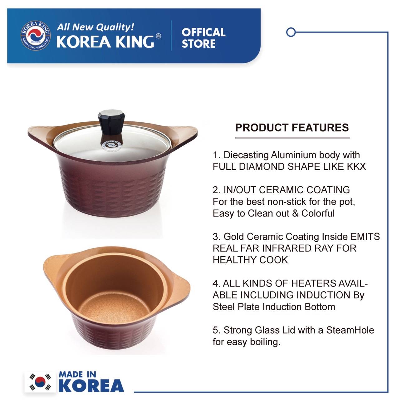 Korea King Pot Diamind 2 Series (รุ่นใหม่) หม้อโคเรียคิงไดมอนด์ 2 ใบ + ถุงมือกันร้อนซิลิโคน 2 ...