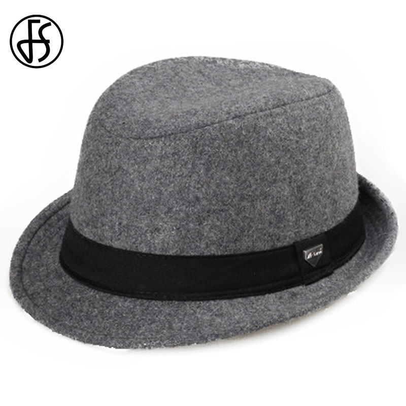 FS Vintage Men Wide Brim Wool Felt Fedora Hats For Black Jazz Trilby ...