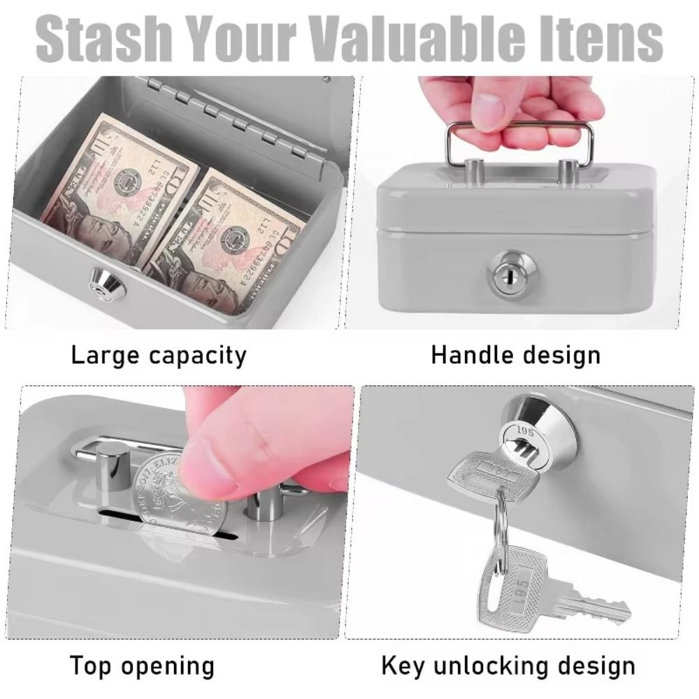 Coin Bank Mini Lockable Cash Box with Key Sturdy Construction Money ...