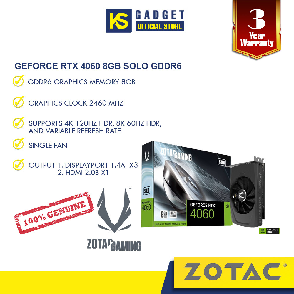 ZOTAC GAMING GeForce RTX 4060 8GB SOLO GDDR6 Graphic Card | Lazada