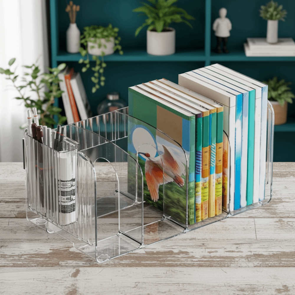 Portable Thickened Divided Book Stand Simple Save Space Clear Bookshelf ...
