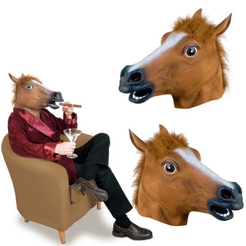 Horse Rubber Mask Ridiculous Head Theatre Animal Play Crazy Dress Up ...