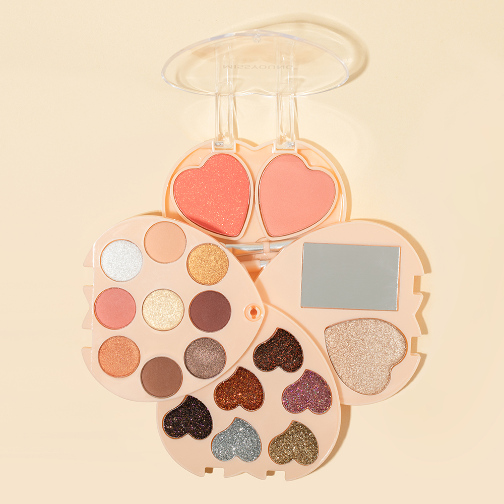 Heart Shaped Brown Eyeshadow Palette Set Matte Pearly Glitter Blush ...
