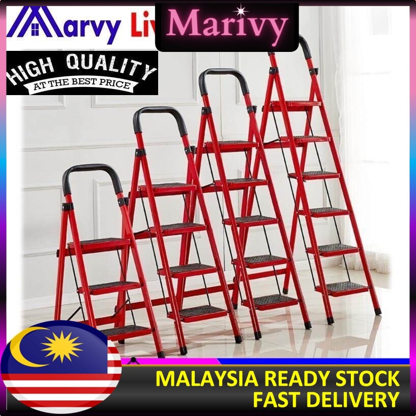 Marivy - 3 - 6 Steps Folding Ladder Light Weight 3-6 Tier Ladder With ...
