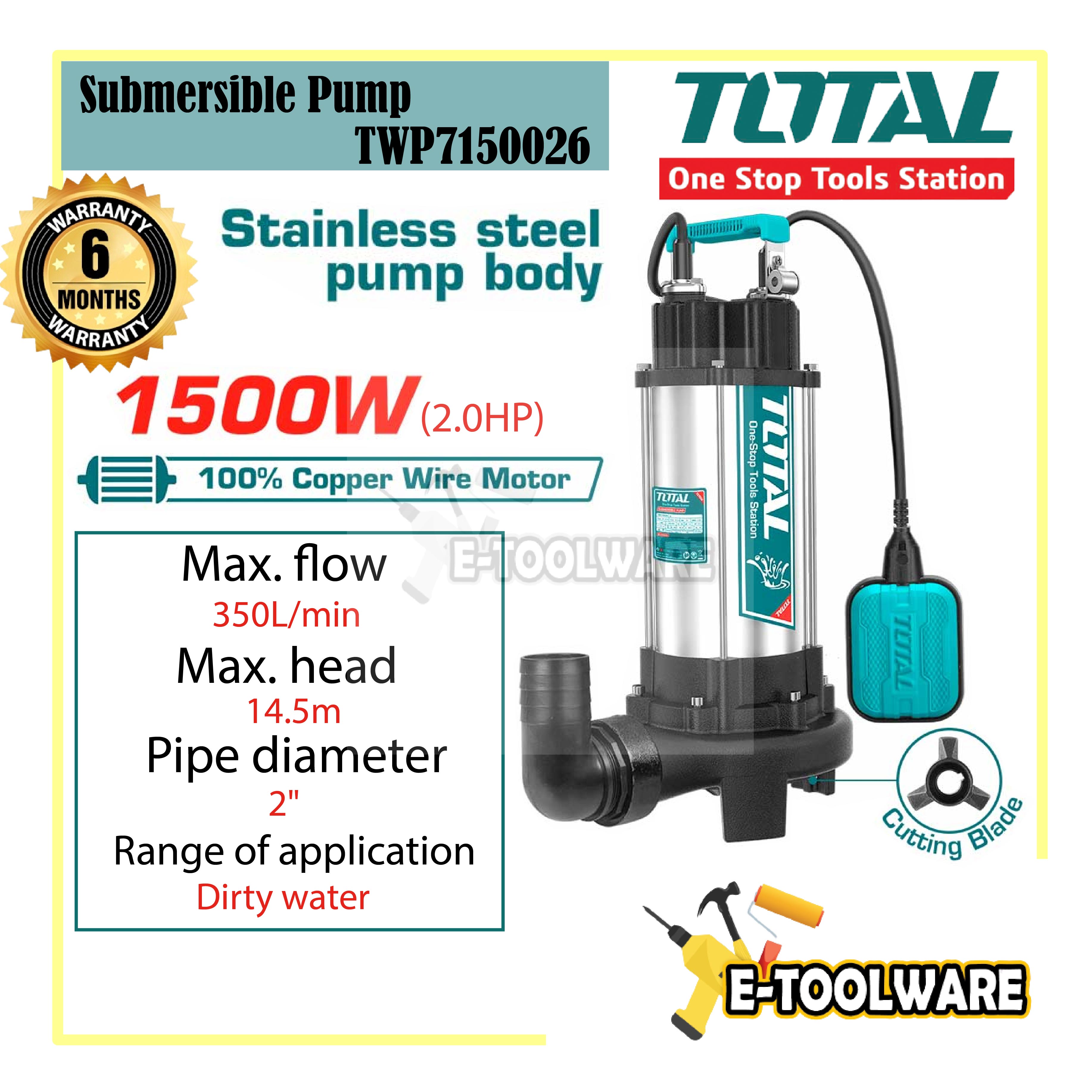 Total TWP7150026 Submersible Pump 1500W (2.0HP) | Lazada