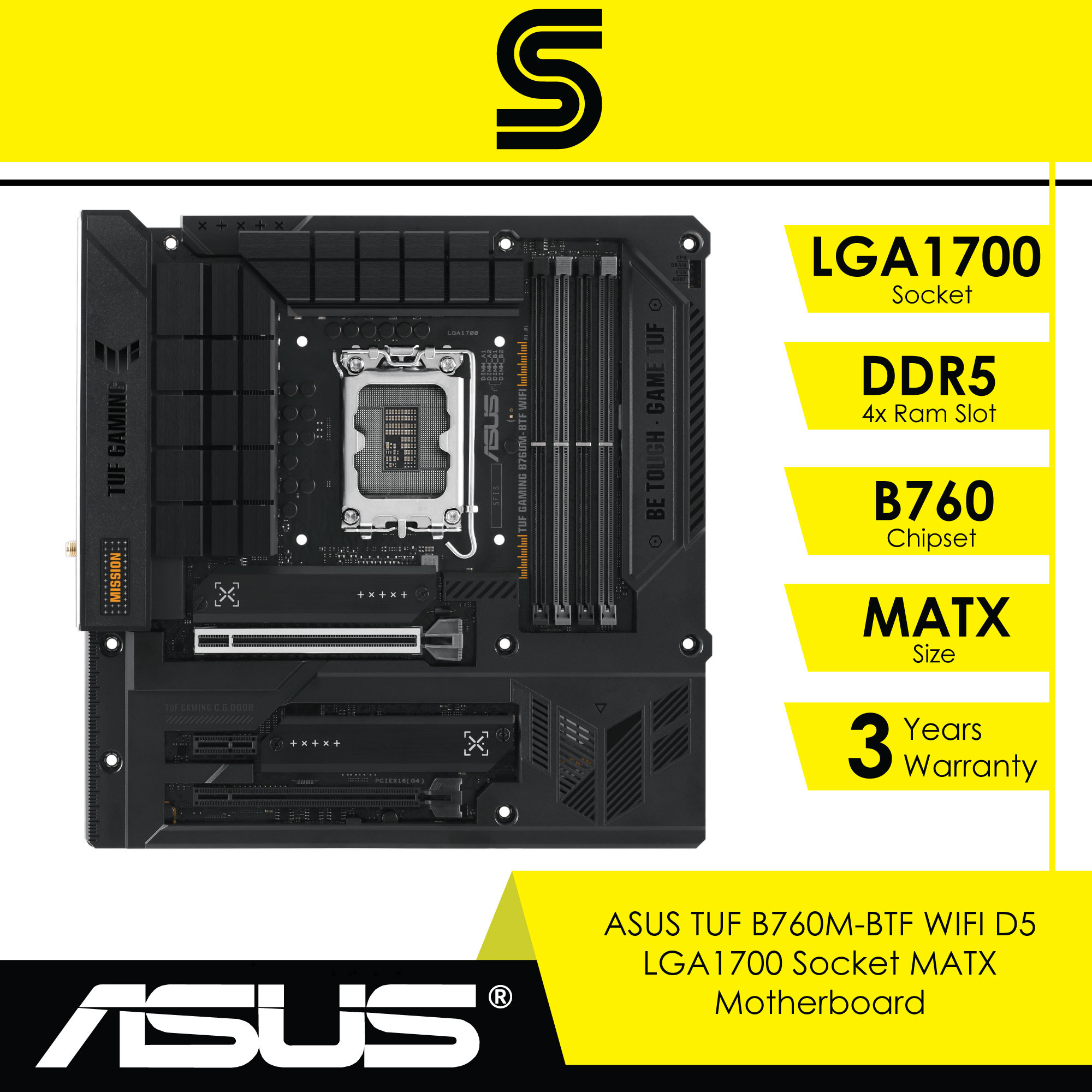 ASUS TUF B760M-BTF WIFI D5 LGA1700 Socket MATX Motherboard | Lazada
