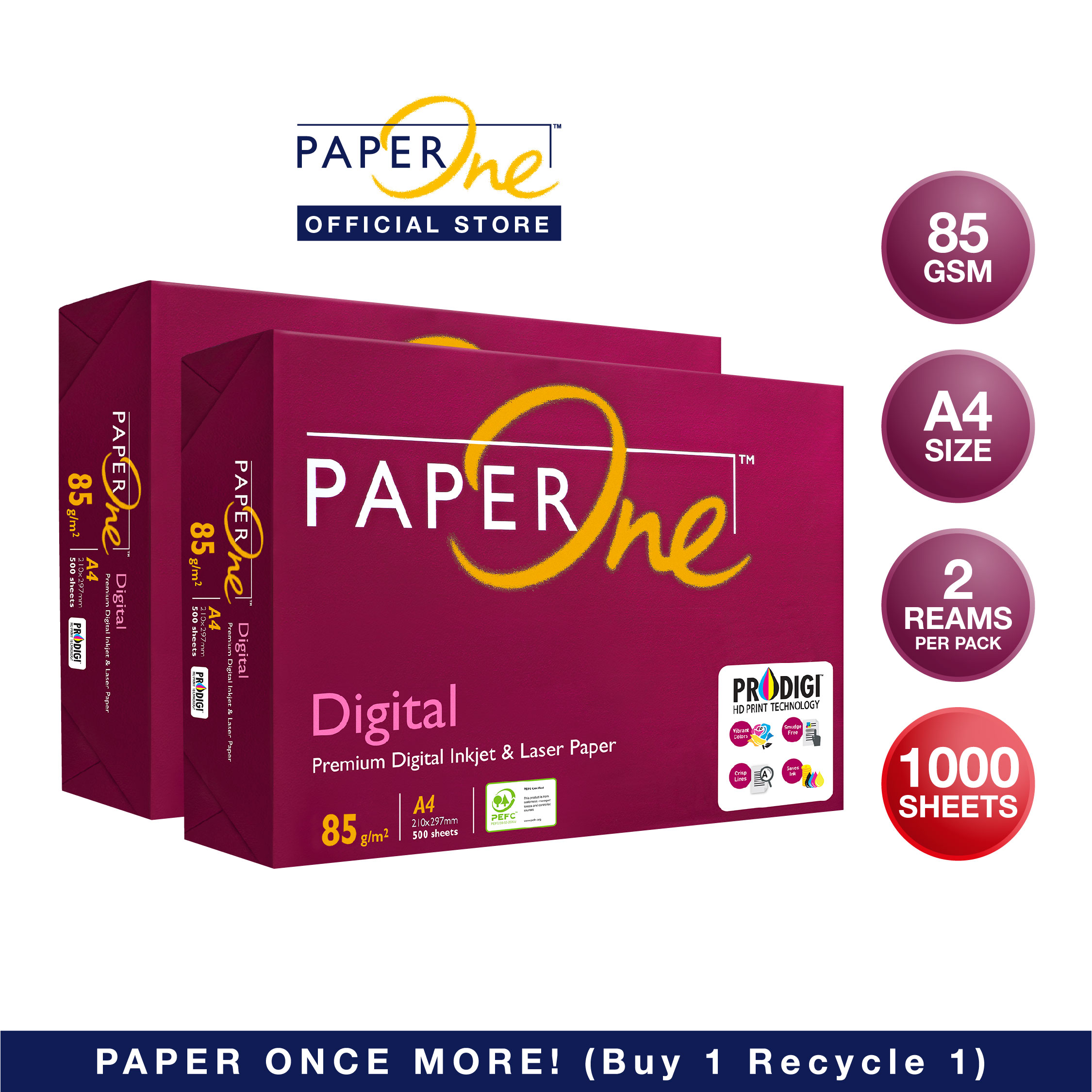 PaperOne™ Digital Premium Quality 85gsm / 80gsm Carbon Neutral Copy Paper A4 [2 Reams] | Lazada ...