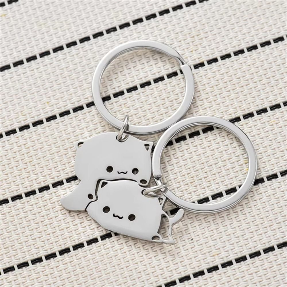 Pair Cute Stainless Steel Cartoon Cat Keychains Bag Pendant Hanging ...
