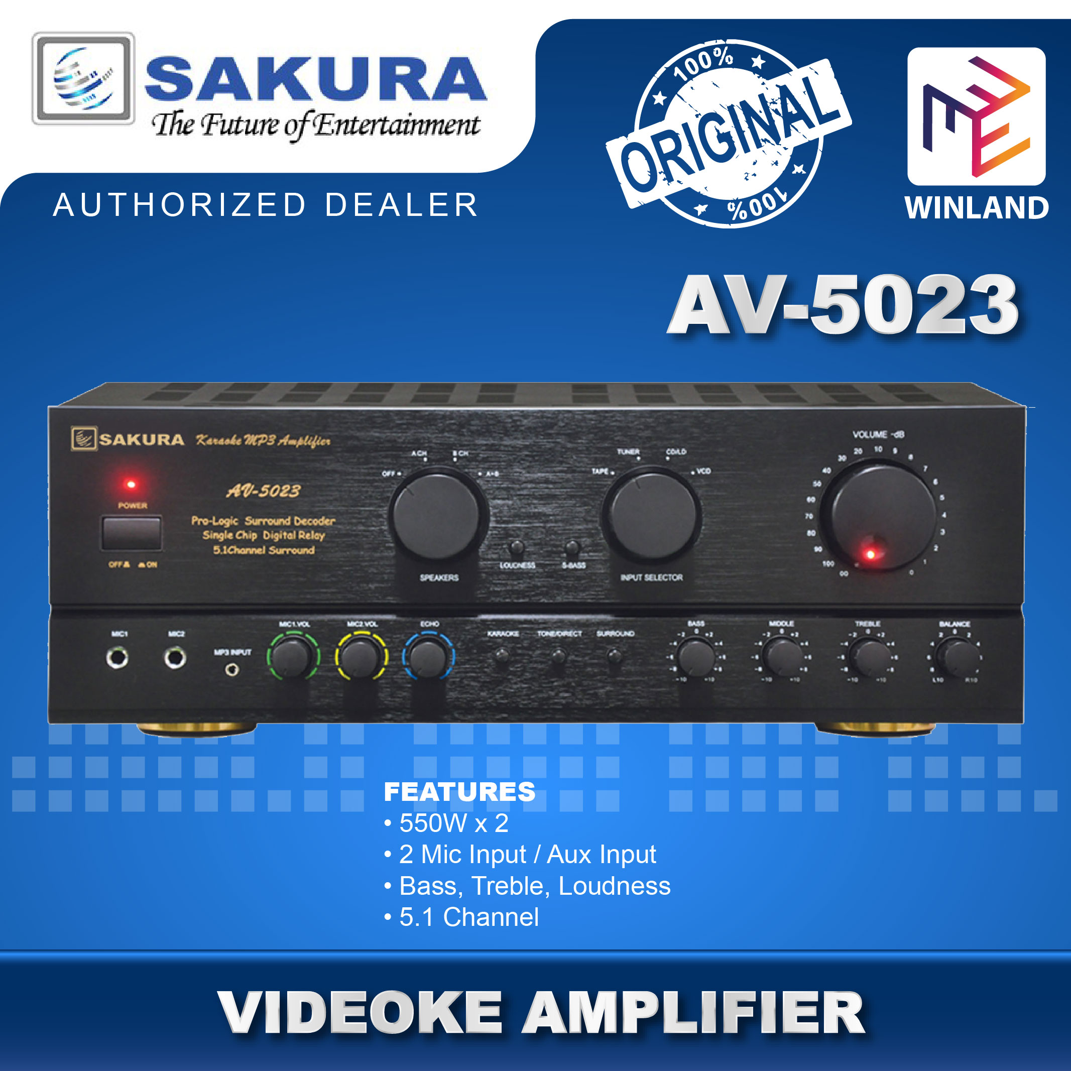 SAKURA by Winland Karaoke MP3 Amplifier 5.1Channel 550W x 2 AV-5023 ...