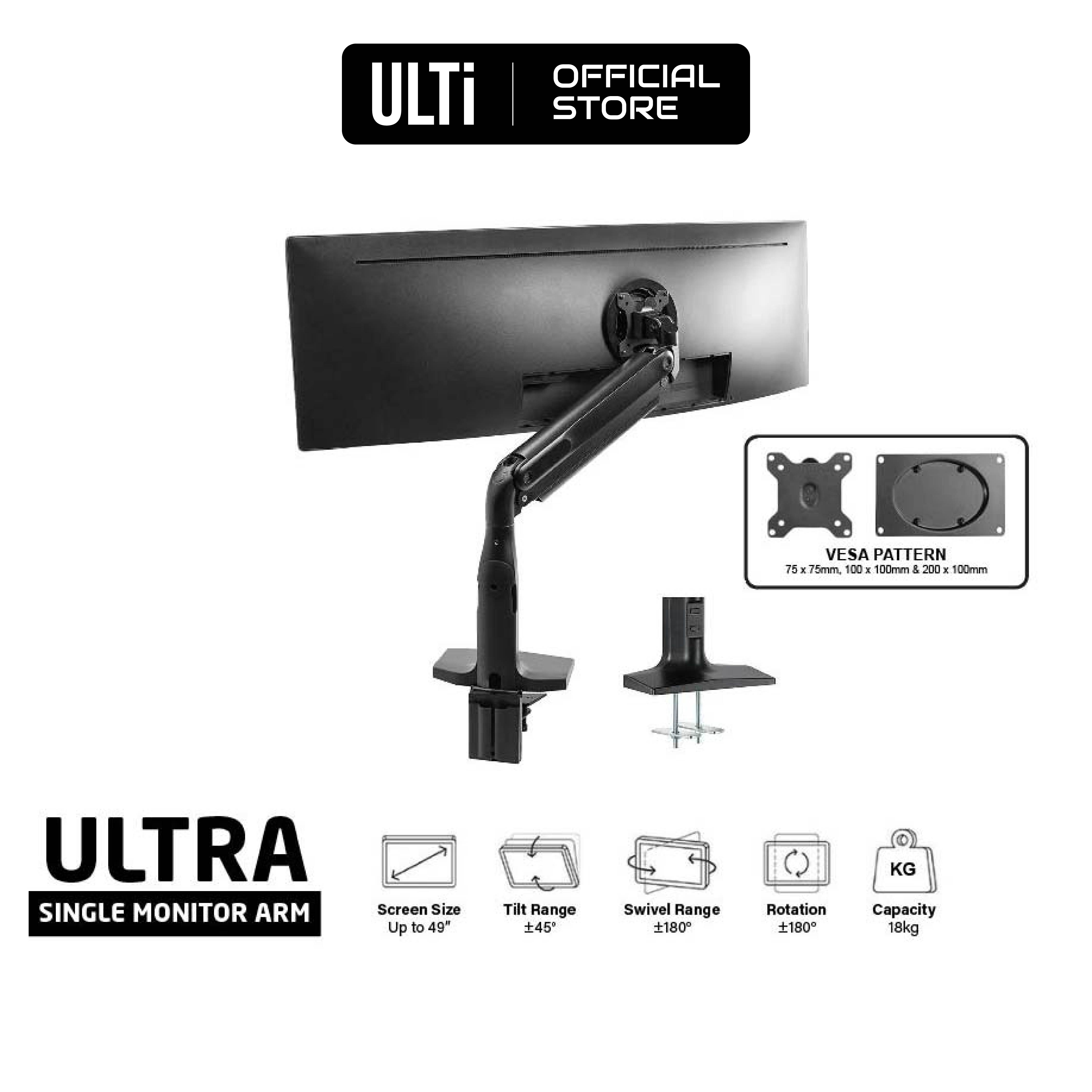 ULTi Ultra Monitor Arm - Fits up to 18kg & 49 inch Ultrawide Monitor ...