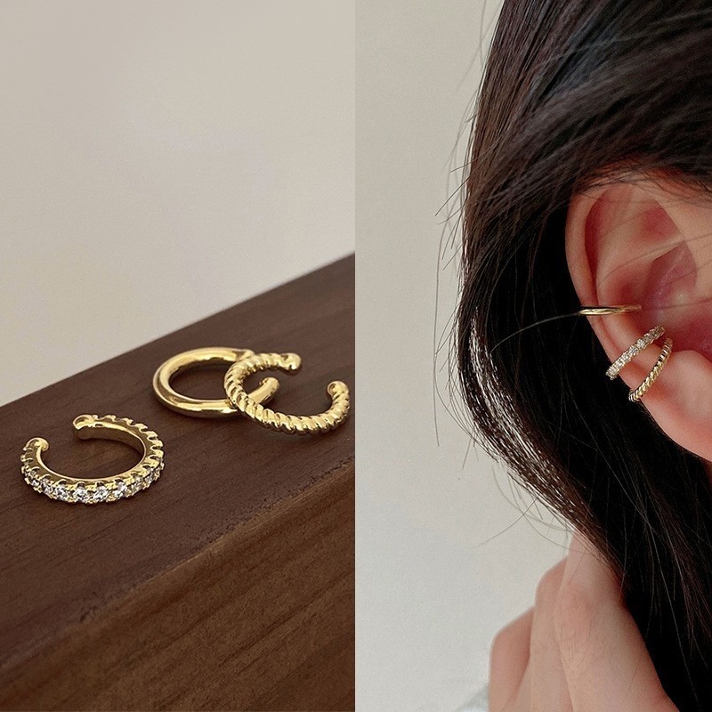 Enacolor 3Pcs/Set Retro Gold Metal Earrings Ear Clip for Women Ear Cuff ...