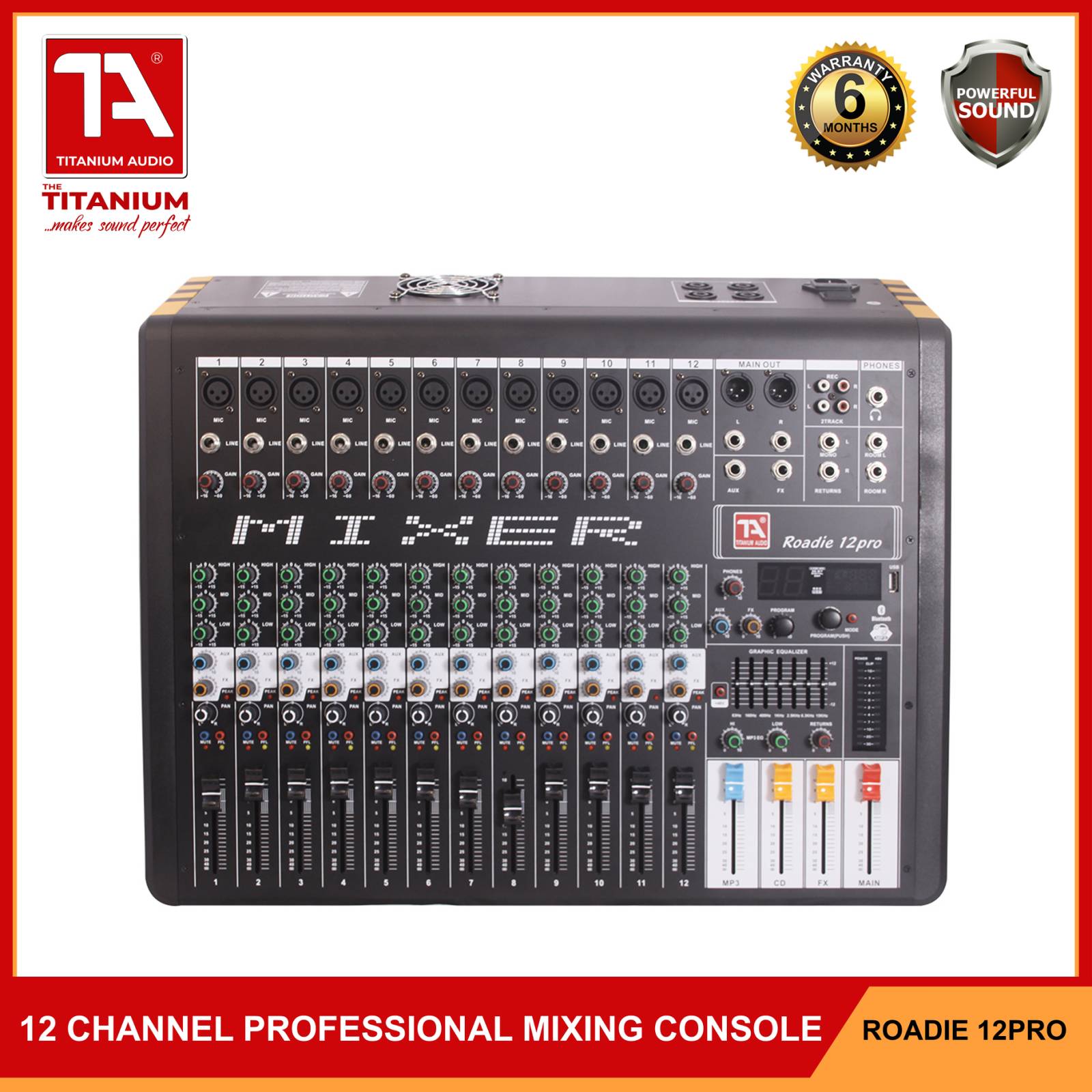 Titanium Audio Roadies 12 Pro Powered Mixer / Curve 12 CHANNEL Mixer with Bluetooth / Audio ...