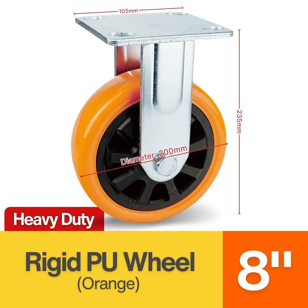 Heavy Duty PU Caster Wheel Swivel Rigid Rubber Wheel 8in / 200mm Quiet ...