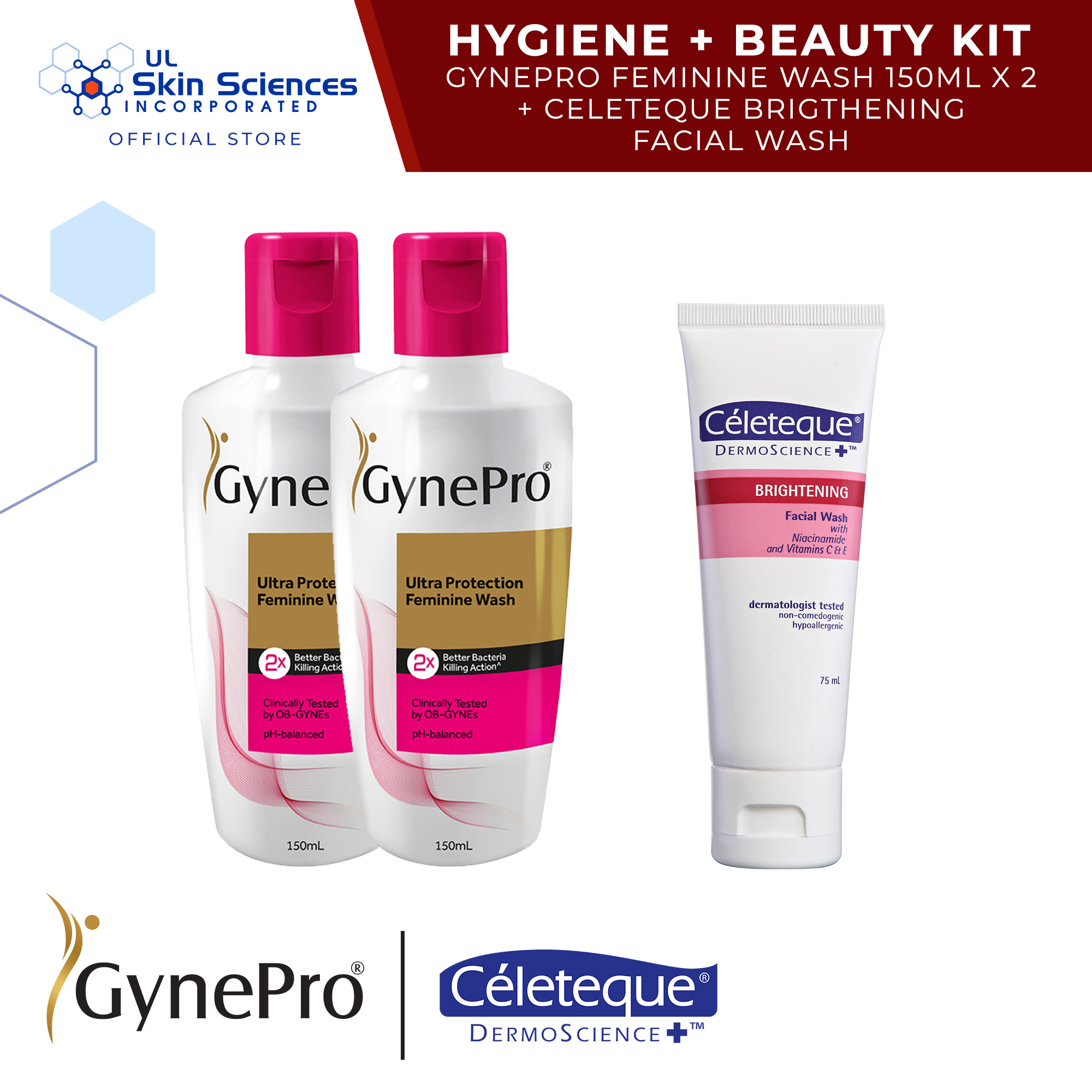 Hygiene + Beauty Kit (GynePro Ultra Feminine Wash 150ml x2 + Céleteque ...