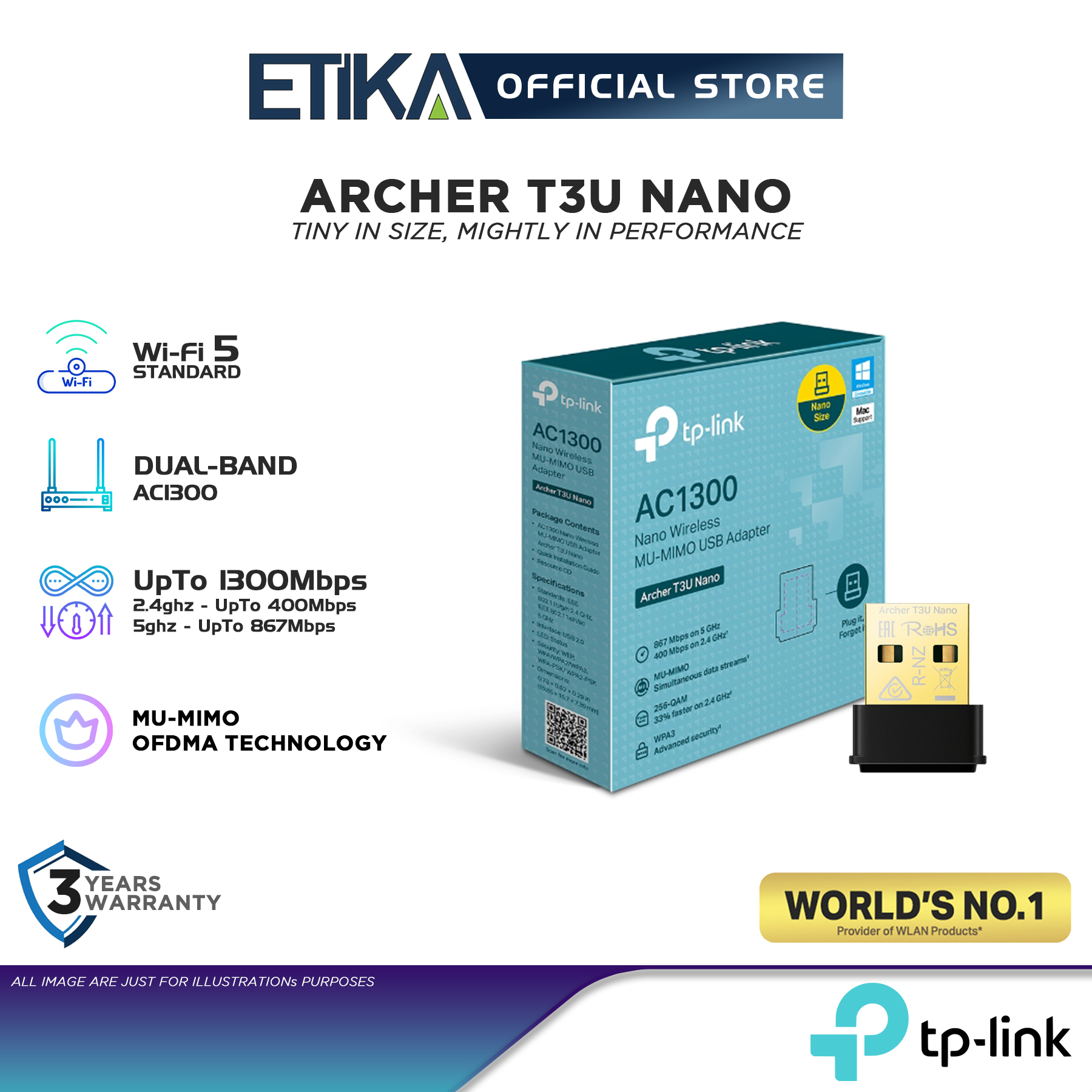 TP-Link Archer T3U Nano | AC1300 Nano Wireless MU-MIMO USB Adapter | Lazada