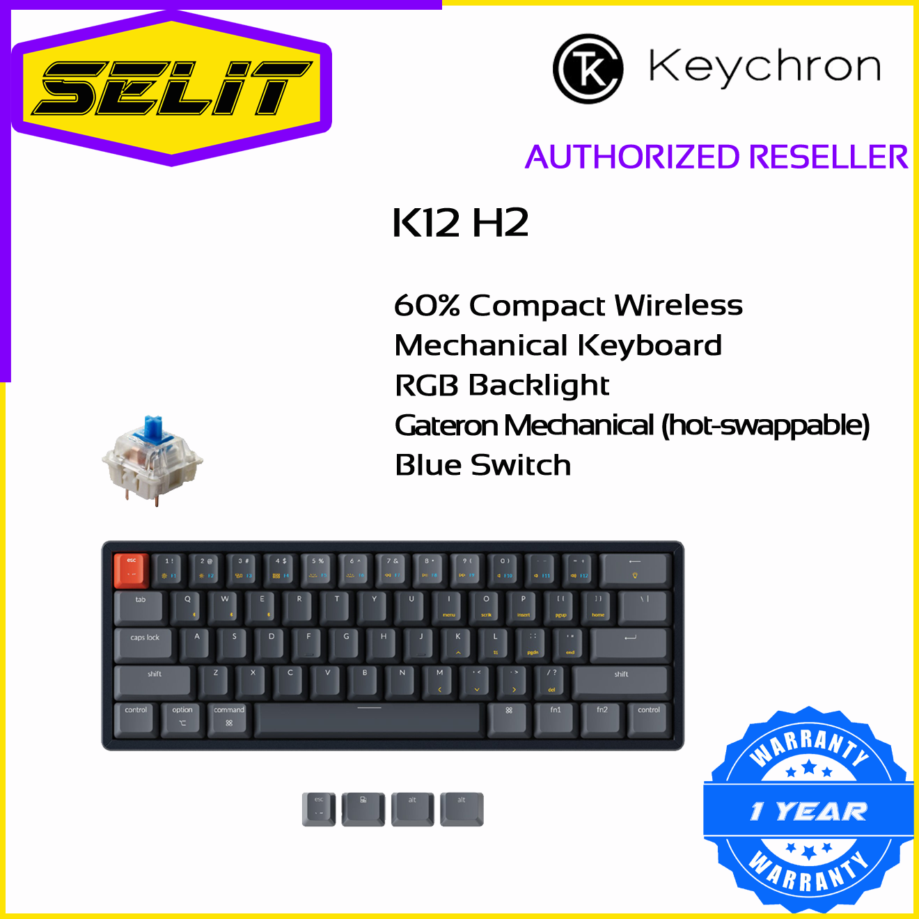 [SELIT TRADING] Keychron K12 H2 60% Wireless Mechanical Keyboard RGB ...