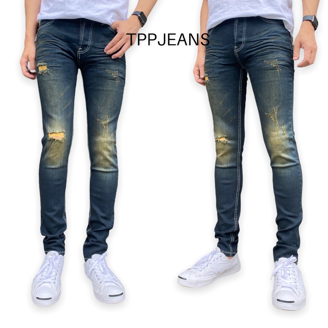TPPJEANS DN SkinnyX Jeans กางเกงยีนส์ชายทรงสกินนี่ สีบลูฟอกสนิมแต่งขาด ...