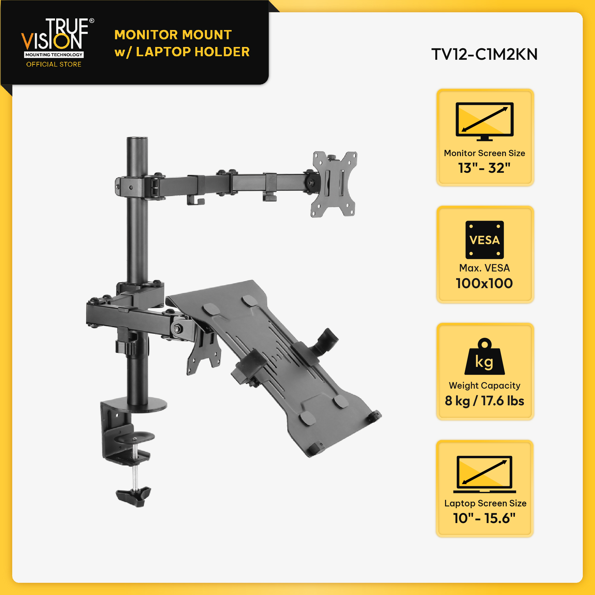 True Vision Monitor Arm with Laptop Holder for 13-32” TV12-C1M2KN ...